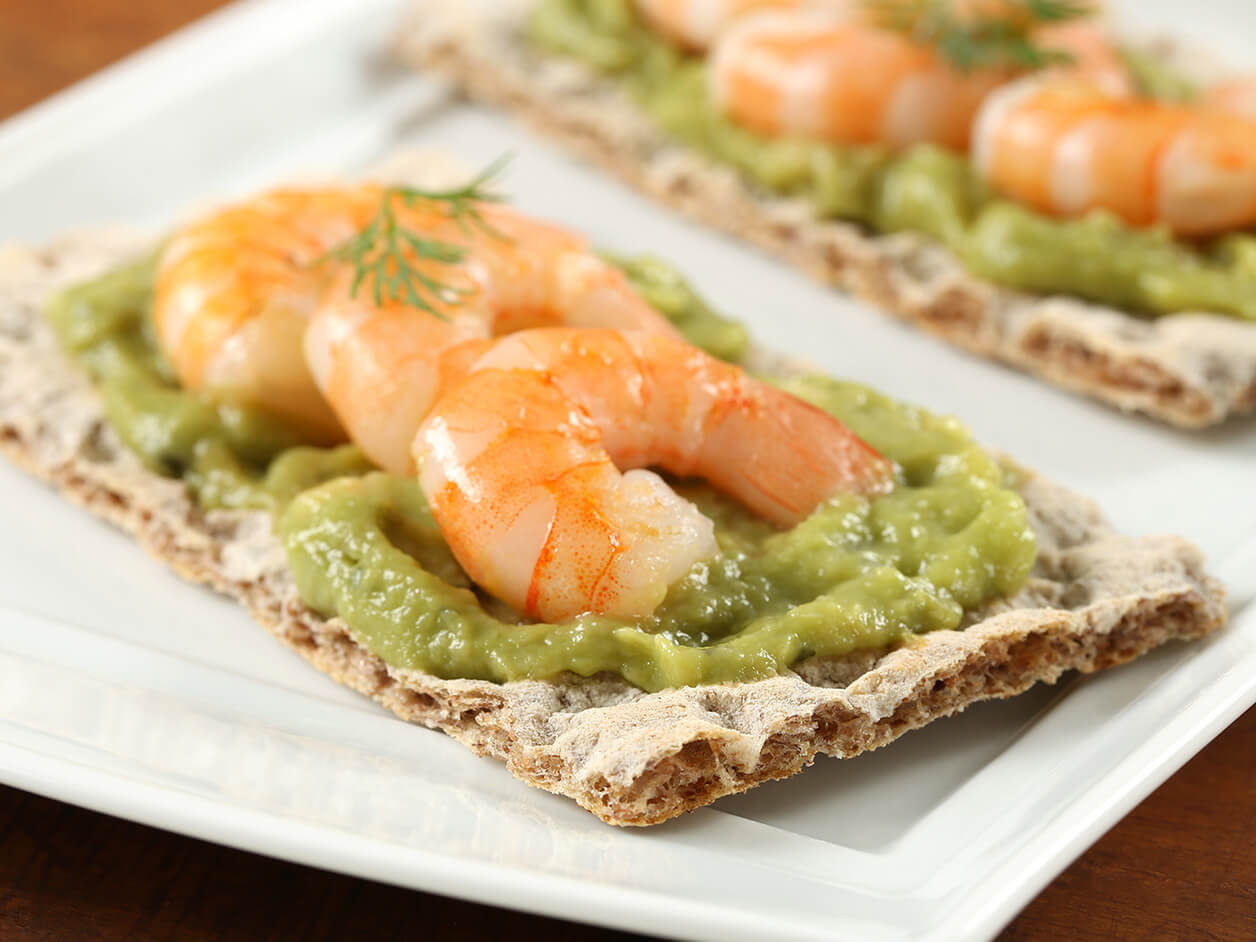 Light Rye With Guacamole & Shrimp Recipe | Wasa Light Rye Crackers ...